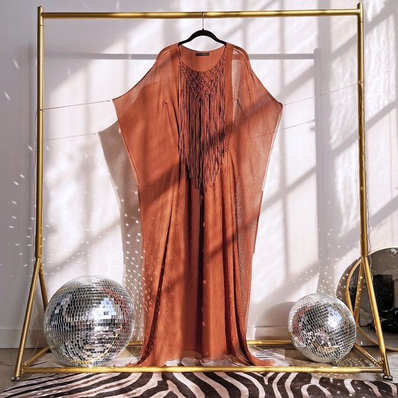 Sheri Bodell | Dresses | Sheri Bodell Silk Chiffon Macrame Caftan ...